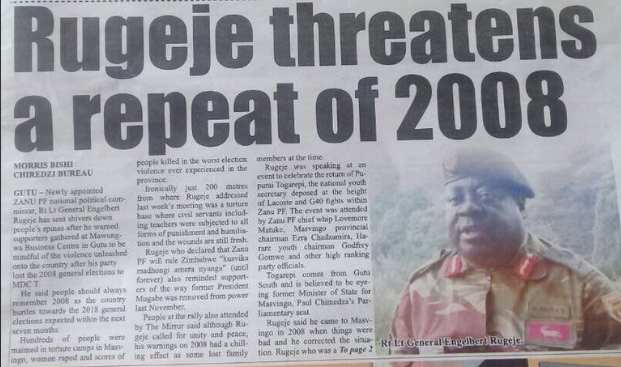 Rugeje threatens a repeat of 2008 – Nehanda Radio