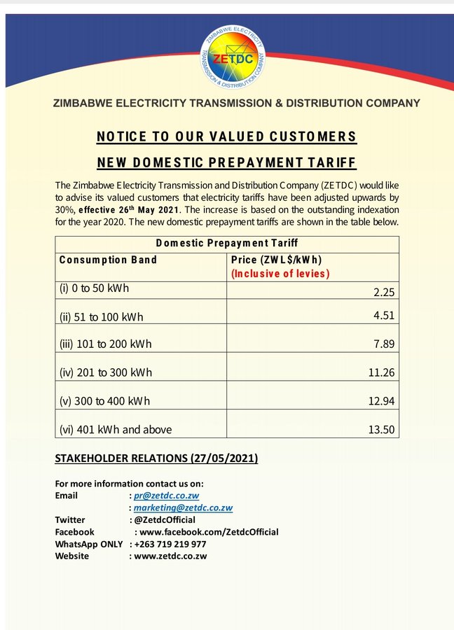 Zesa tariffs up by 30% – Nehanda Radio